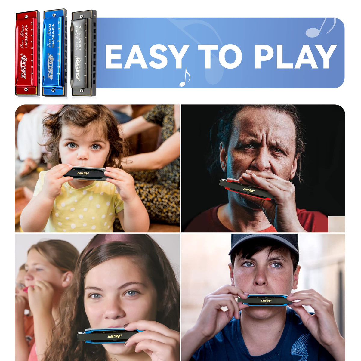 East top Harmonica Set of 3,10 Holes Blues Harp Diatonic Mouth Organ H ...